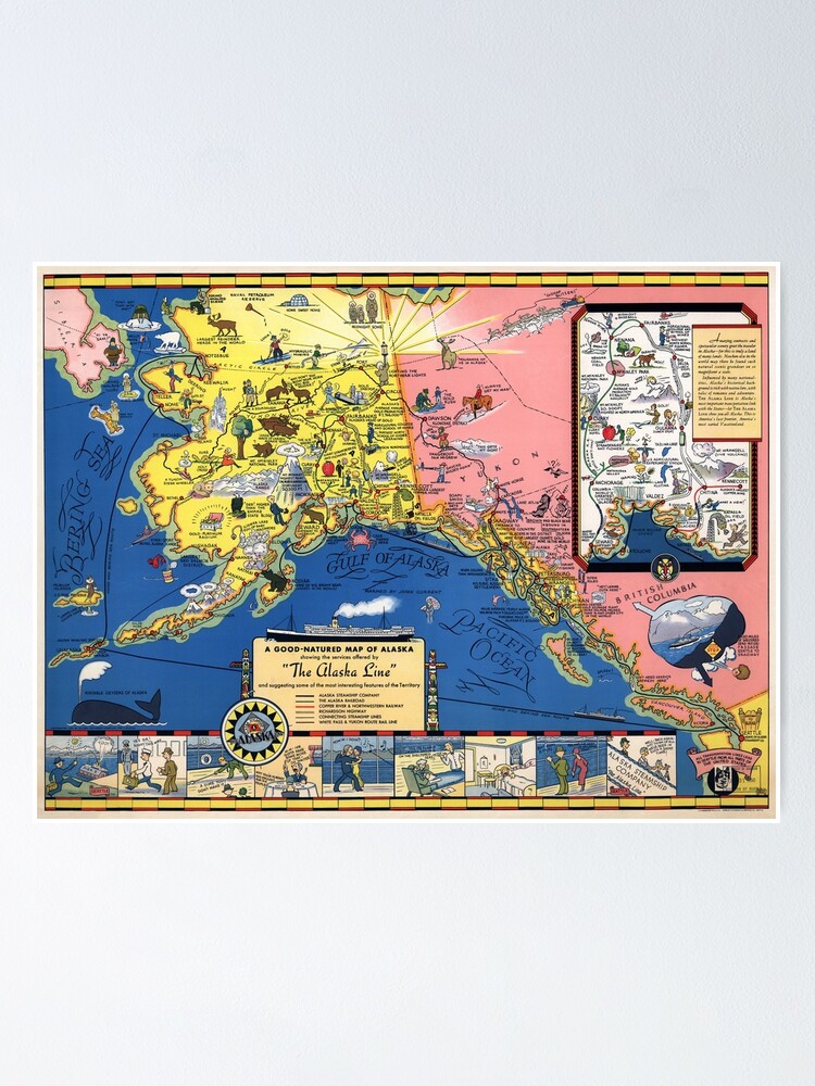 "TRAVEL ALASKA FUN MAP 1934" Poster for Sale by Daniel-Hagerman | Redbubble