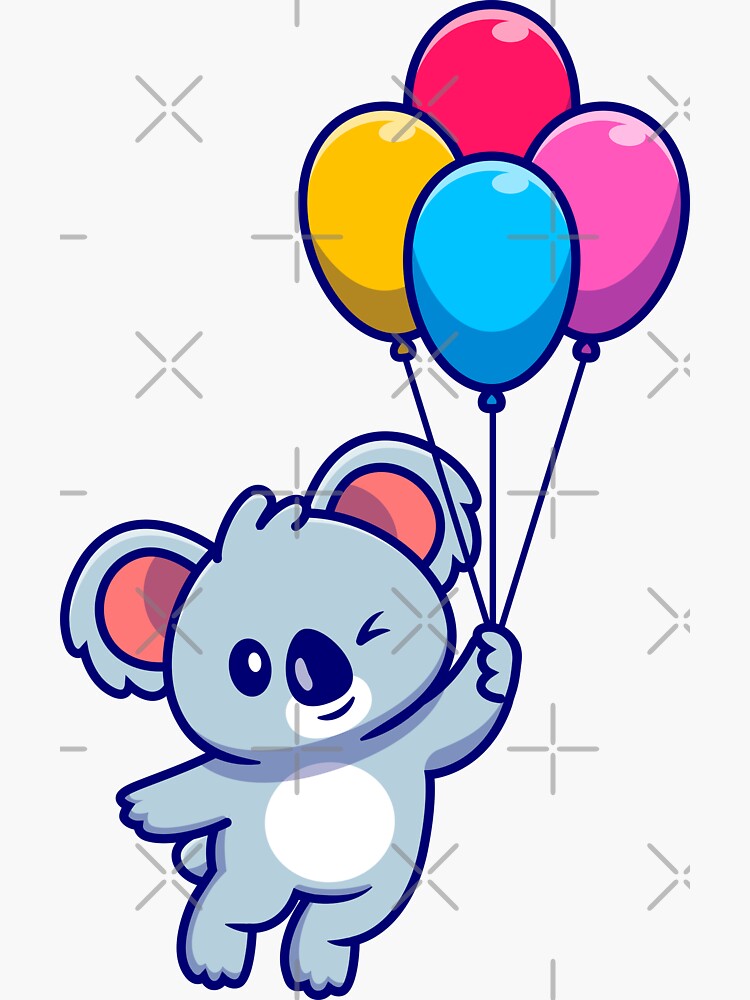 "Koala Flying With Balloon - Cute Koala Fly" Sticker by YousfiYs ...