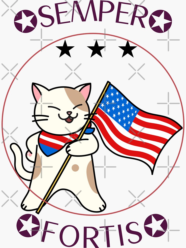 "White Patriotic Cat with US Flag - Semper Fortis" Sticker for Sale by ...
