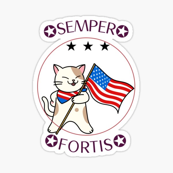 "White Patriotic Cat with US Flag - Semper Fortis" Sticker for Sale by ...