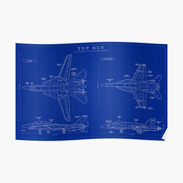 "TOP GUN: F14 Tomcat vs FA18 Super Hornet (Blueprint)" Poster by ...