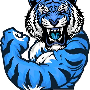 "Blue muscle strong tiger design gym" Sticker by StarDust43 | Redbubble