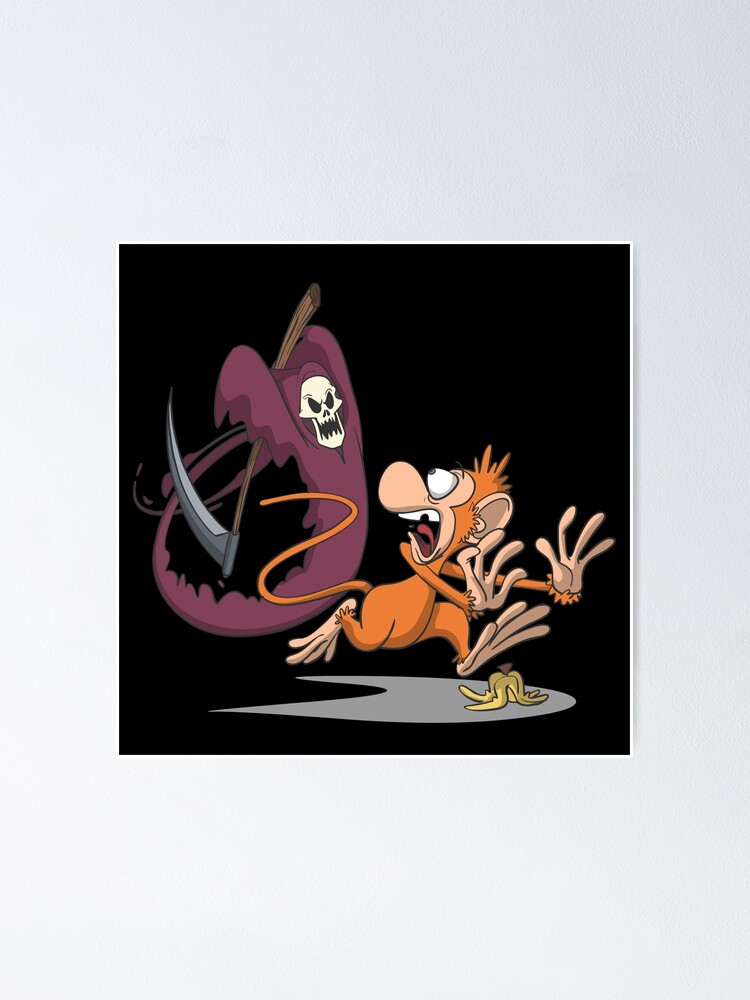 "Grim reaper skeleton with scythe hunts monkey" Poster by ansgarhugo ...