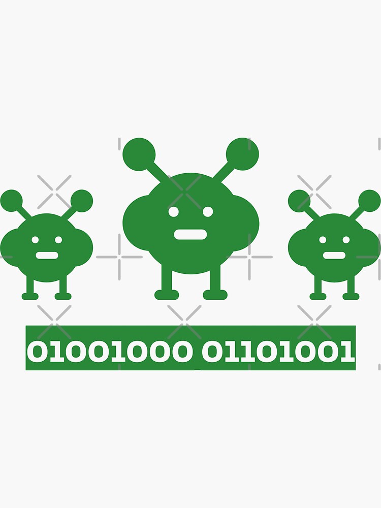 Aliens Say Hello In Binary Sticker For Sale By Questfort Redbubble aliens-say-hello-in-binary-sticker-for-sale-by-questfort-redbubble