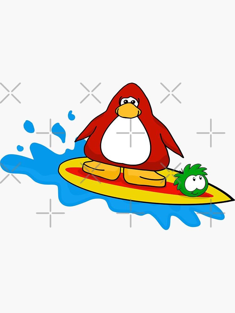 "Club Penguin Surfer with Puffle" Sticker by Neptune-Design | Redbubble