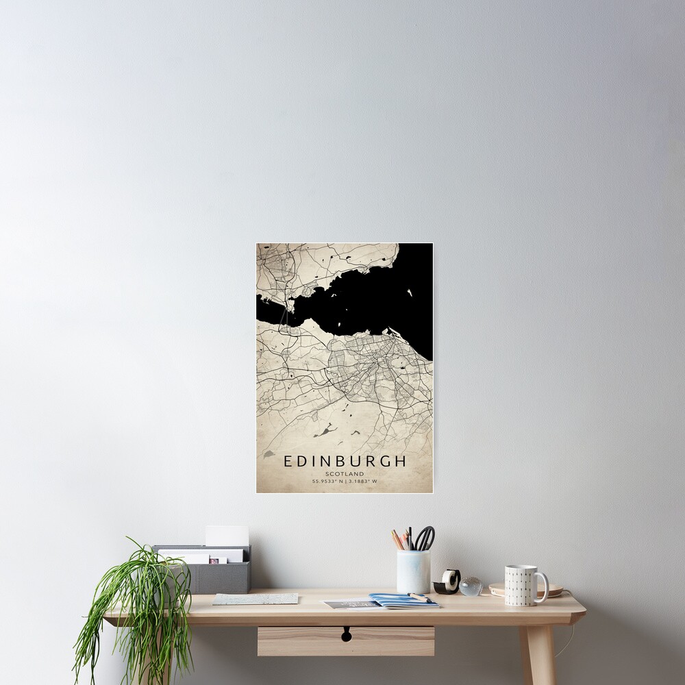 "Edinburgh Scotland Vintage Street Map With Co-ordinates" Poster by ...