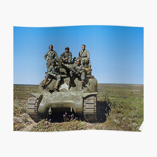 "Tank crew with Sherman tank during training maneuvers. 28 March 1944." Poster by marinamaral ...