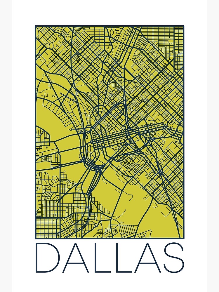 Dallas Street Map Blue and Yellow Premium Matte Vertical Poster sold by ...
