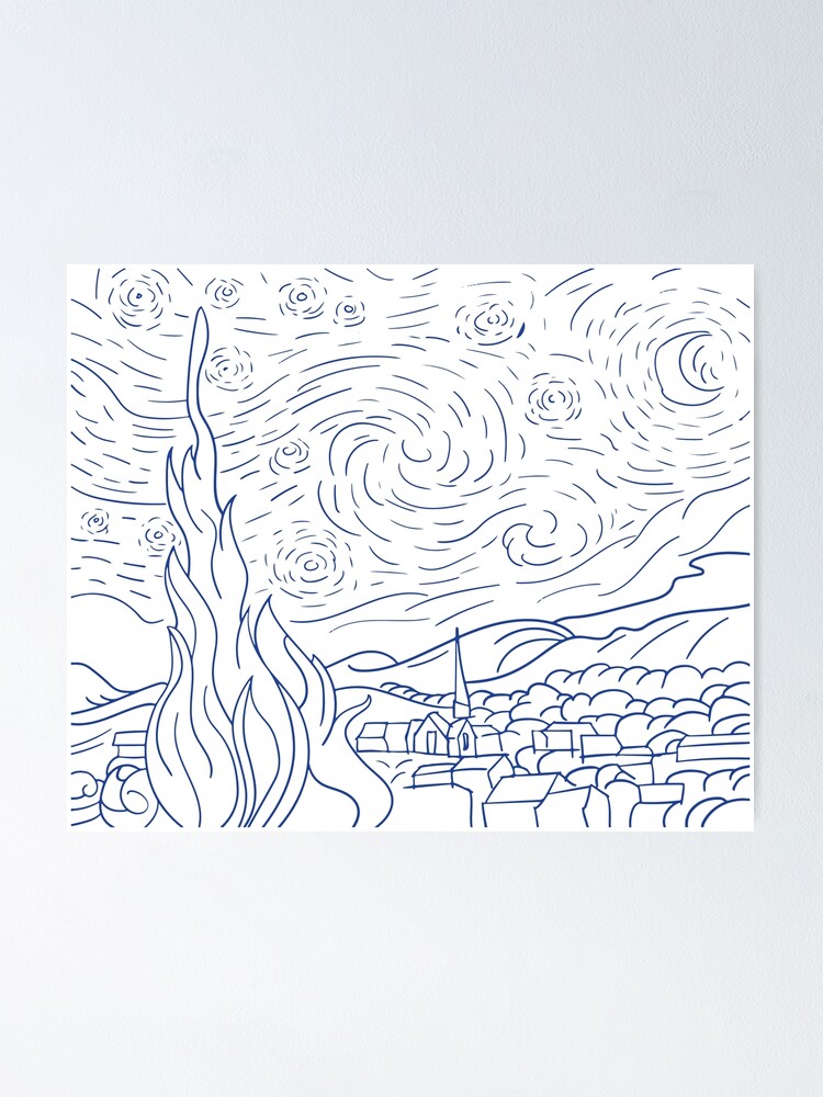 Pósterundefined con la obra «Starry Night - Line Art» de edisr00 ...