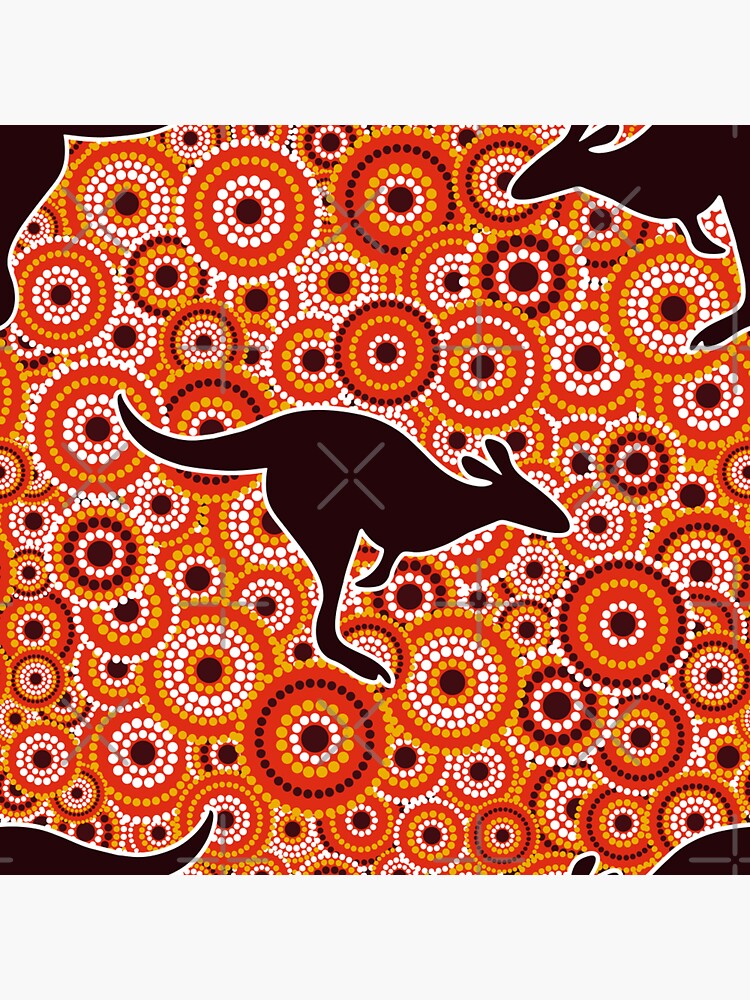 "Australian Aboriginal Art Orange Circles Kangaroos Wallaby" Sticker ...