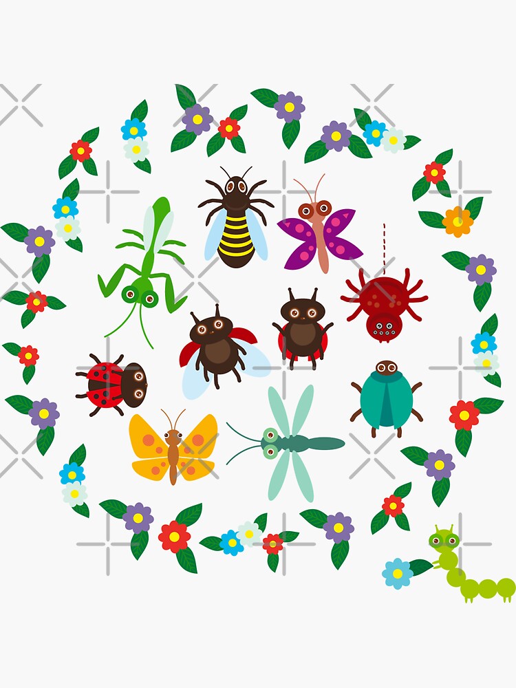 "Funny insects circle Funny insects Spider butterfly dragonfly mantis ...