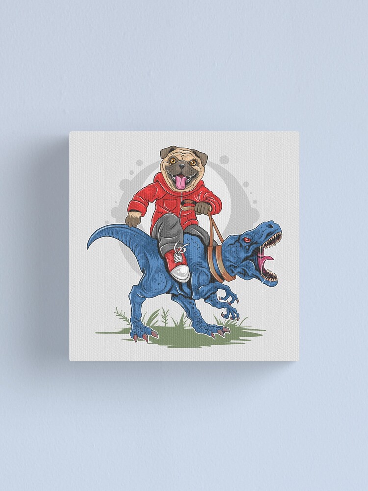 Lienzo «Cachorro Perro Pug Lindo Montar Dinosaurio T Rex Ilustraciones ...