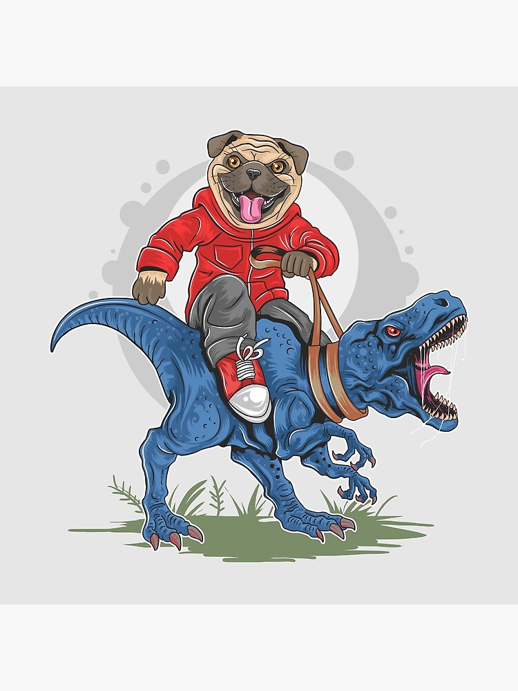 Lienzo «Cachorro Perro Pug Lindo Montar Dinosaurio T Rex Ilustraciones ...