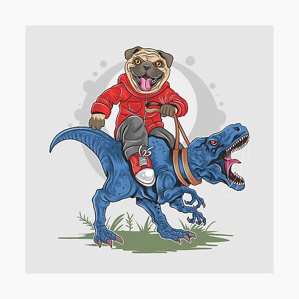 Lámina fotográfica «Cachorro Perro Pug Lindo Montar Dinosaurio T Rex ...