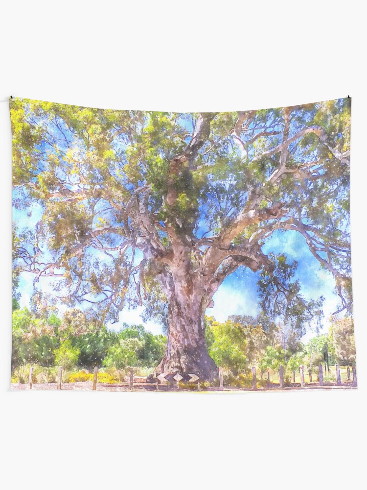"The Old River Red Gum Tree in Guildford Victoria Watercolor" Tapestry ...