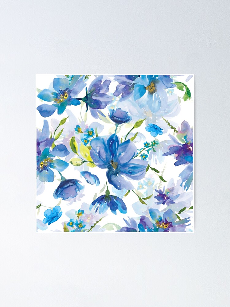 "Blue Watercolor Flowers Spring Meadow" Poster by UtArt | Redbubble