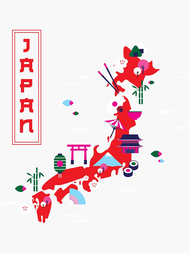 "Japan Retro Map Kawaii Sushi Japanese Asthetic" Sticker for Sale by ...