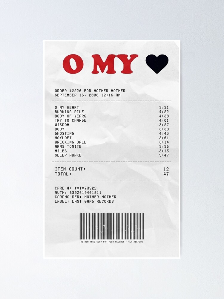 "o my heart album receipt" Poster for Sale by claireefobi | Redbubble