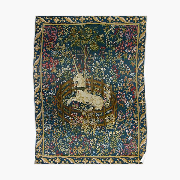 "The Unicorn in Captivity Medieval Floral Tapestry" Poster by ...