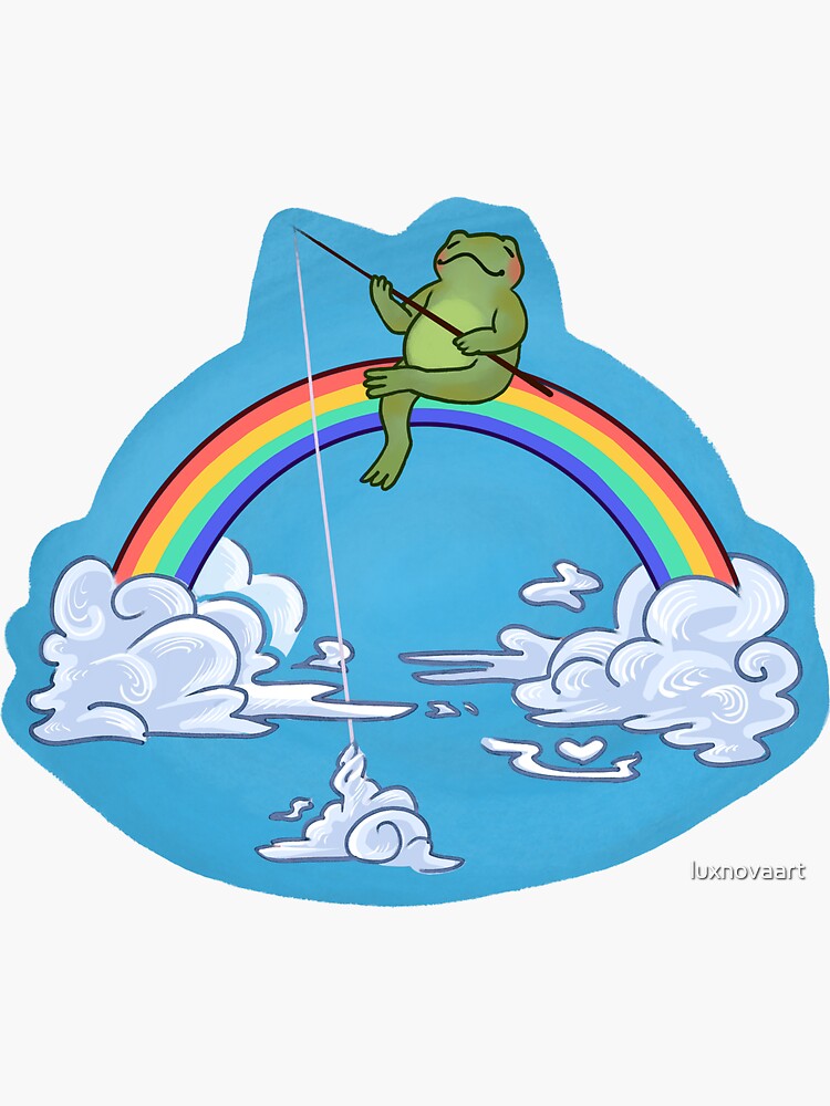 "Rainbow Frog Cloud Fishing" Sticker for Sale by luxnovaart | Redbubble