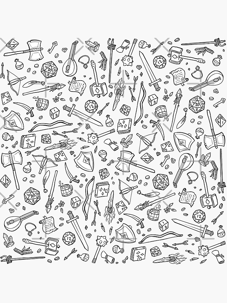 "Dungeons and Dragons pattern black on white" Sticker for Sale by ...