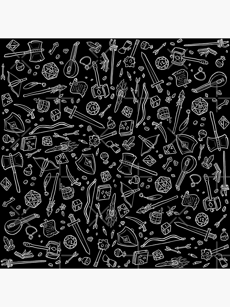 "Dungeons and Dragons pattern white on black" Art Board Print for Sale ...