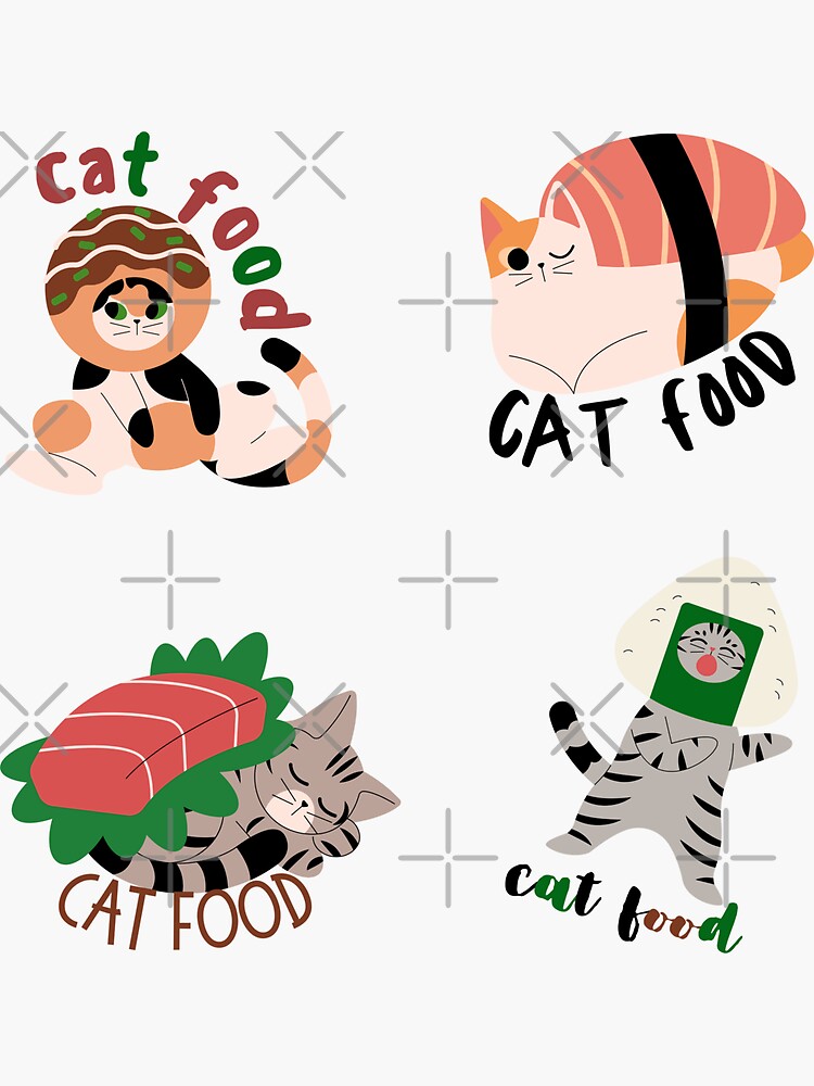 "Cute Cat Food Sticker Pack" Sticker for Sale by springbloomb | Redbubble
