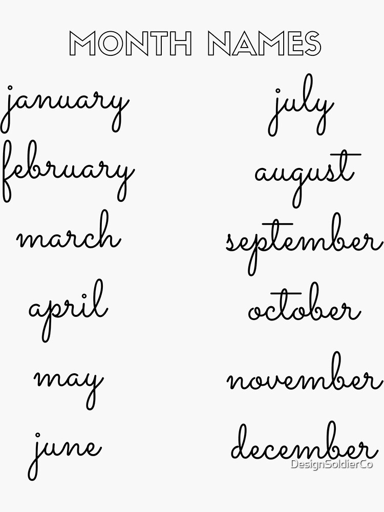 "Month Names" Sticker for Sale by DesignSoldierCo | Redbubble