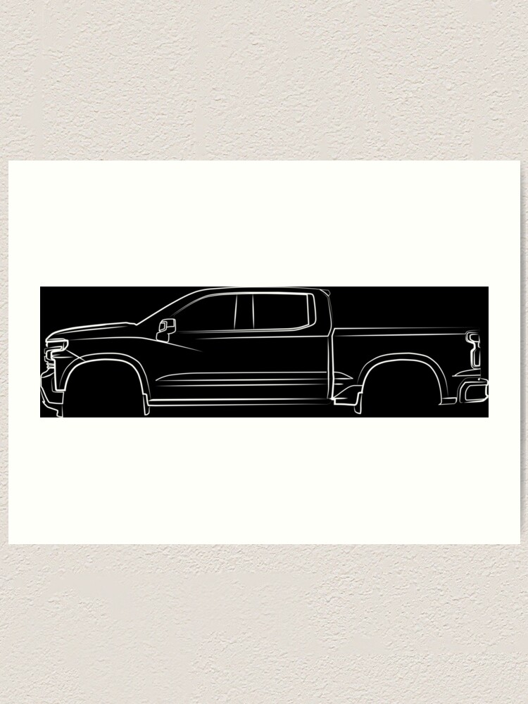 "Chevy Silverado Crew Cab White Outline" Art Print by srotak5 | Redbubble