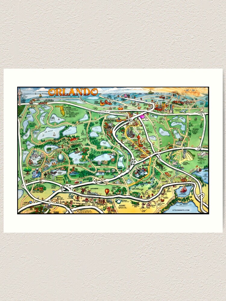Lámina artística «Mapa de dibujos animados de Orlando Florida» de ...