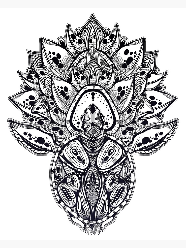 "Ornate tribal sea turtle in indigenous Polynesian style with a lotus ...