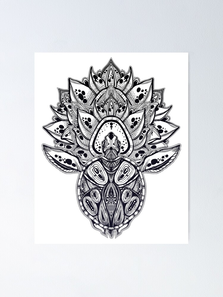"Ornate tribal sea turtle in indigenous Polynesian style with a lotus ...