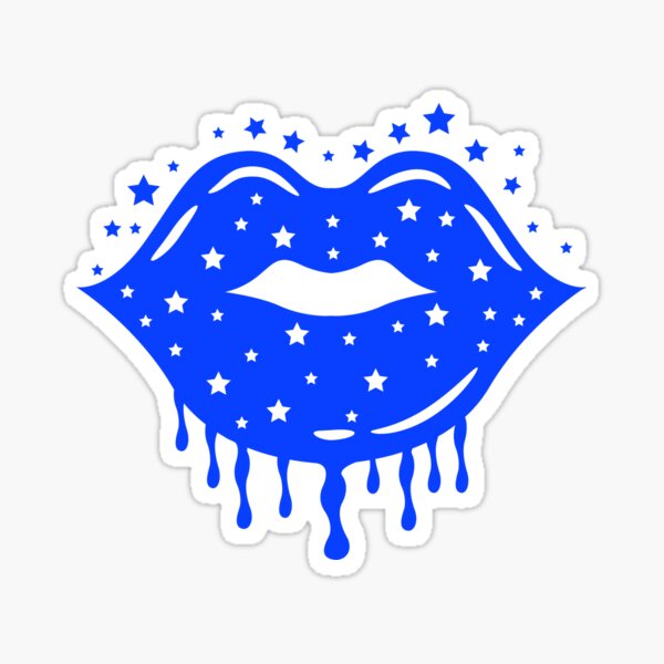 "Valentine Dripping Lips Dark Blue Color with Stars Sparkle" Sticker ...
