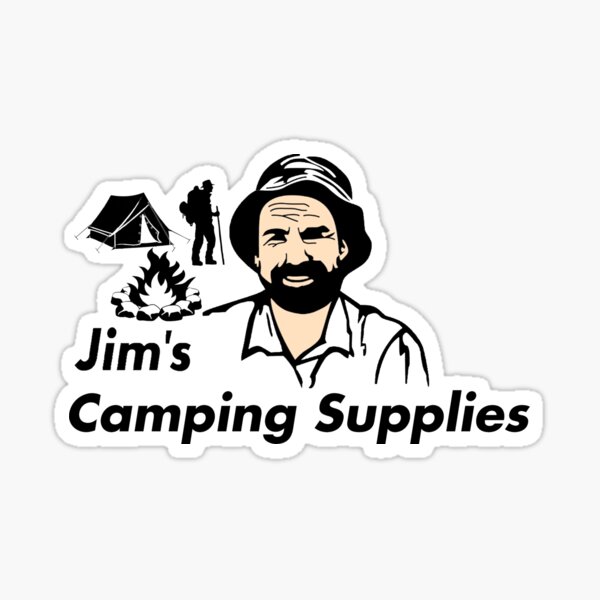 "Jim's Camping Supplies" Sticker for Sale by Jims-Memeing | Redbubble