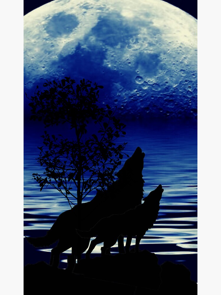 "Blue moon howling wolves pack" Sticker by AJSkinnerPrints | Redbubble