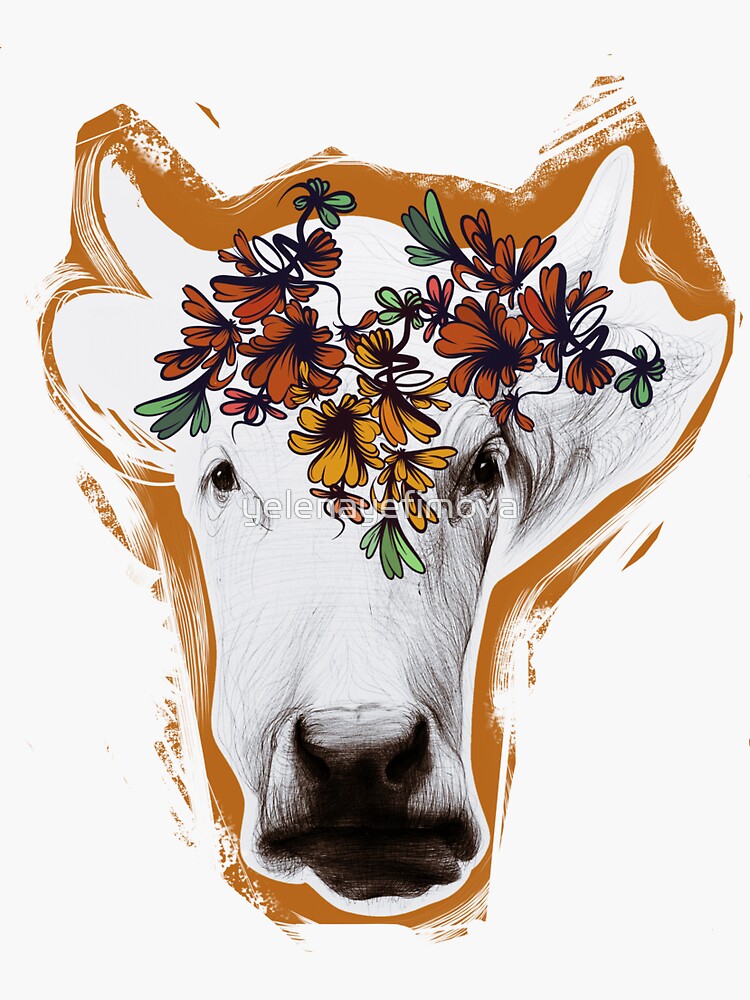 "Hand drawn cow lady." Sticker for Sale by yelenayefimova | Redbubble