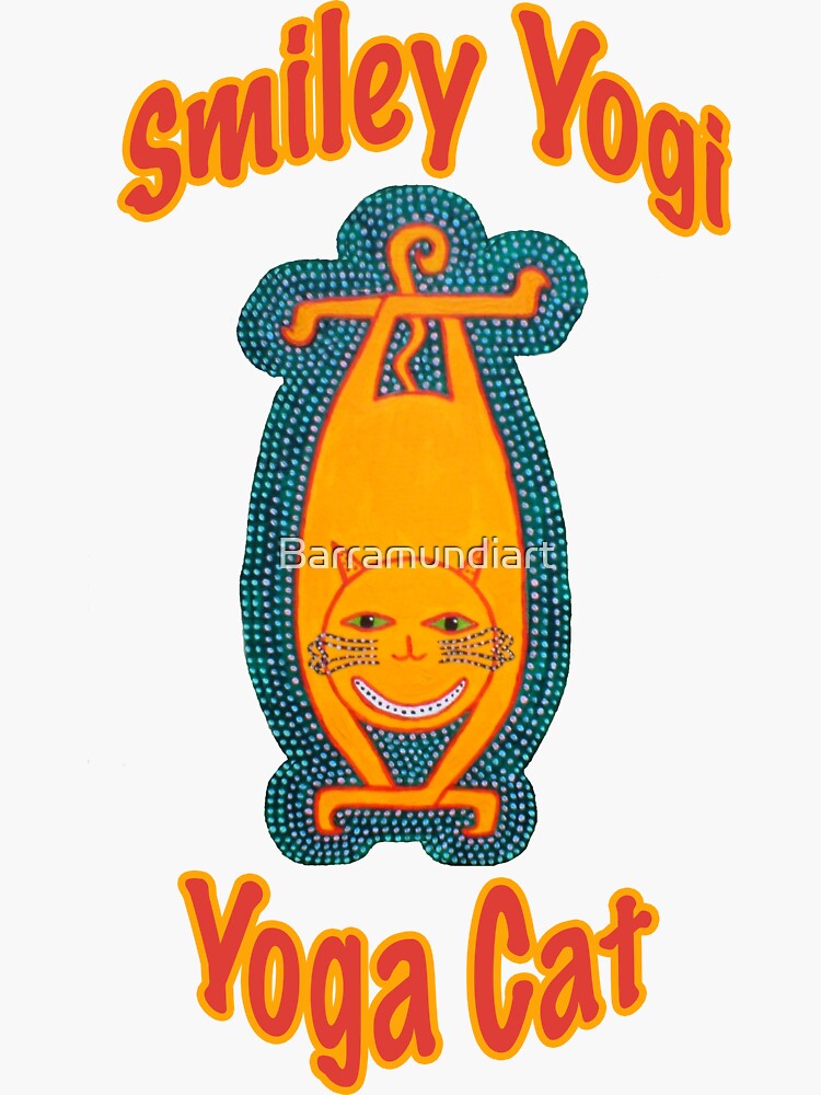 "Smiley Yogi Yoga Cat" Sticker by Barramundiart | Redbubble
