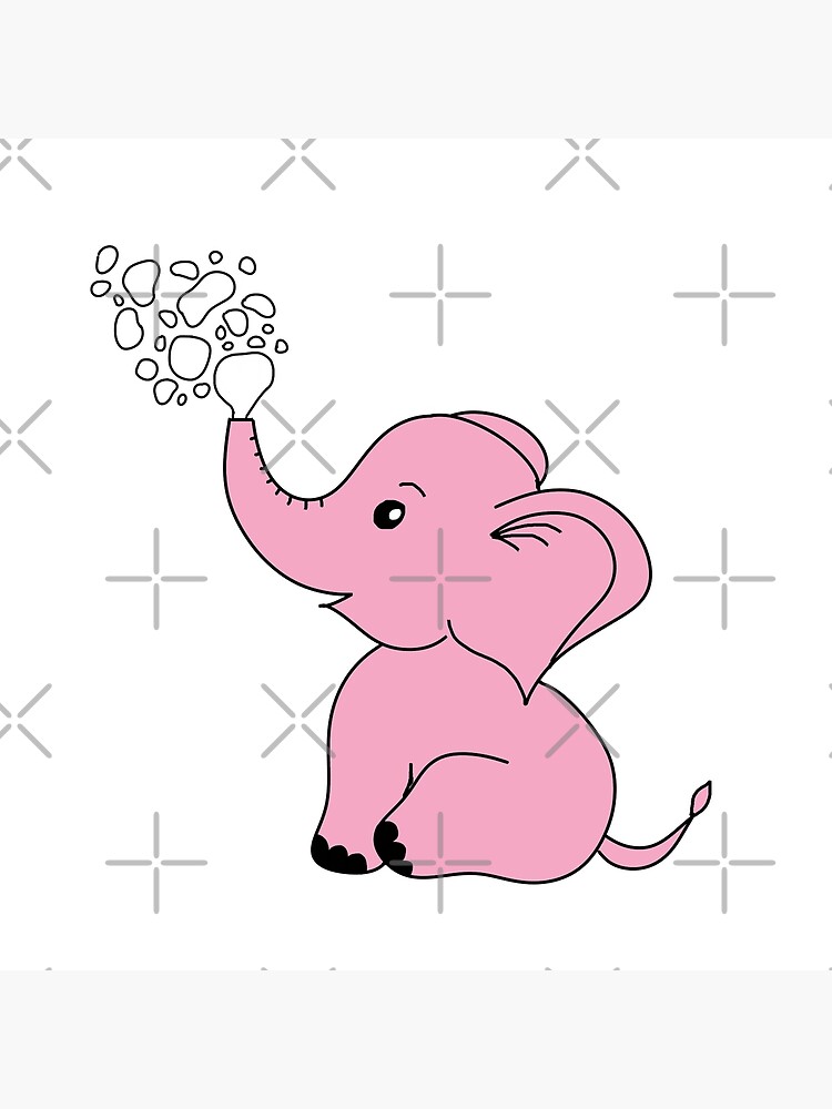 Póster «Bebé elefante rosa sentado soplando burbujas - arte lineal» de ...