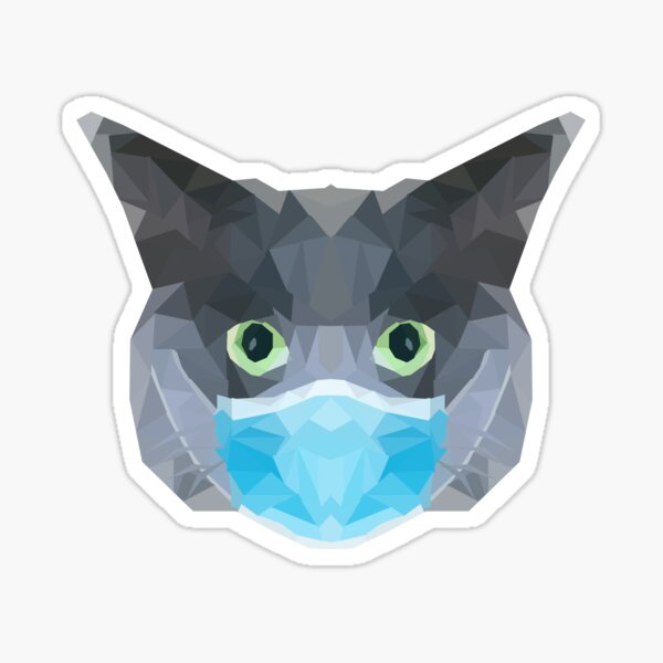 "Cute Cat with Face Mask Sticker, Polyartwork" Sticker by shnaniel ...