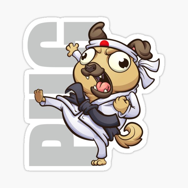 "Pug Lovers - Karate kicking" Sticker by TransFoto | Redbubble