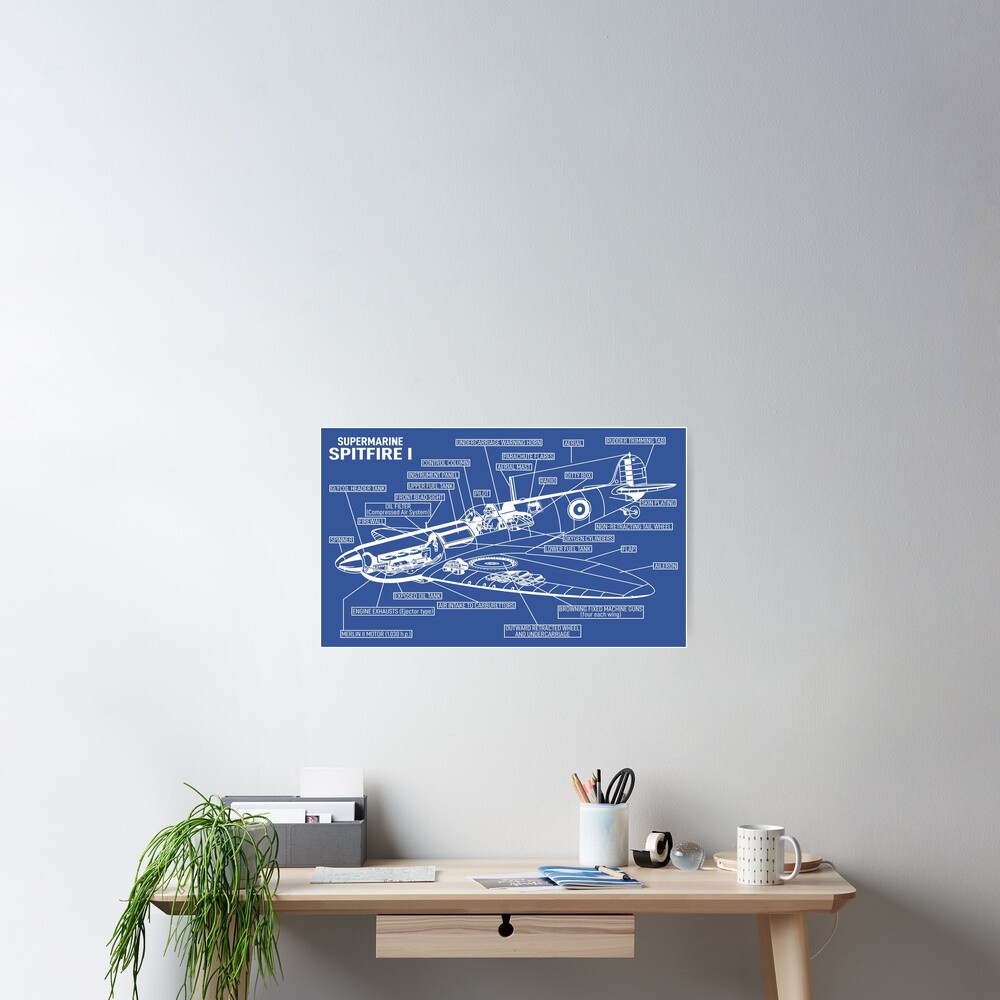"Spitfire WW2 Fighter Plane Schematic Infographic Blueprint Diagram ...