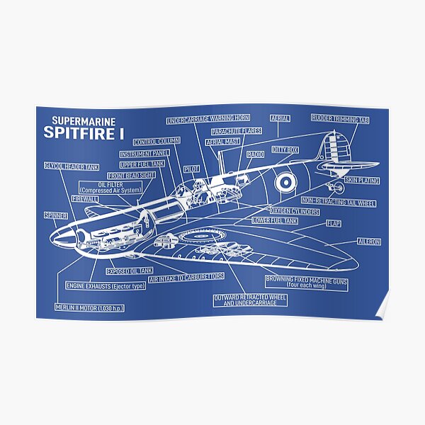 "Spitfire WW2 Fighter Plane Schematic Infographic Blueprint Diagram ...