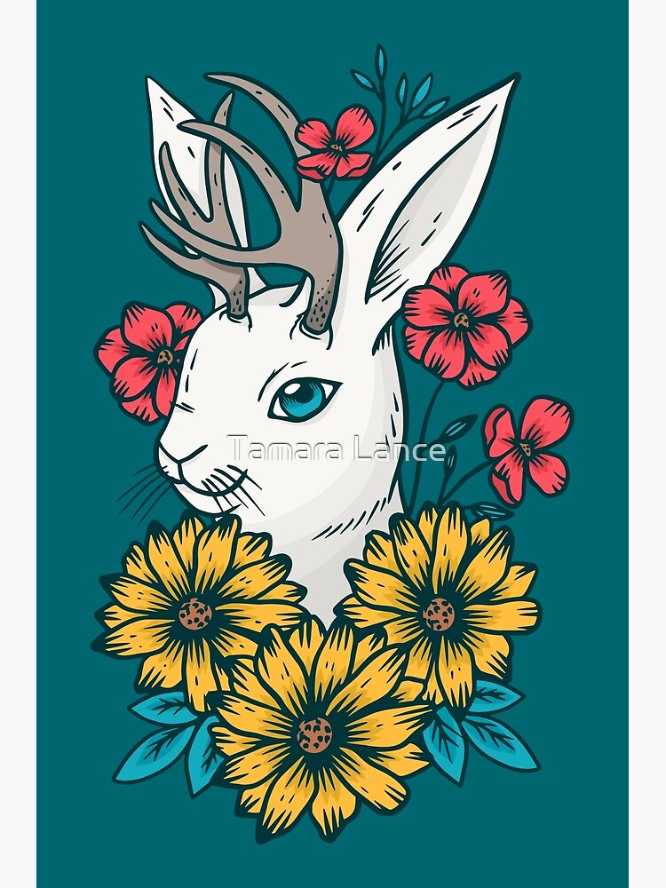 "Jackalope Cryptid with Flowers" Poster for Sale by musingtree | Redbubble