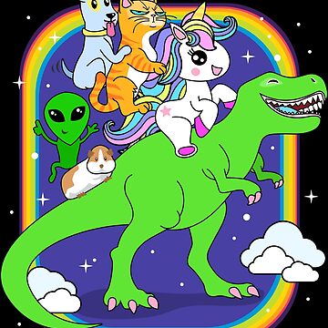 "Unicorn Cat Dog Guinea Pig & Alien Riding Dinosaur T Rex Magical ...