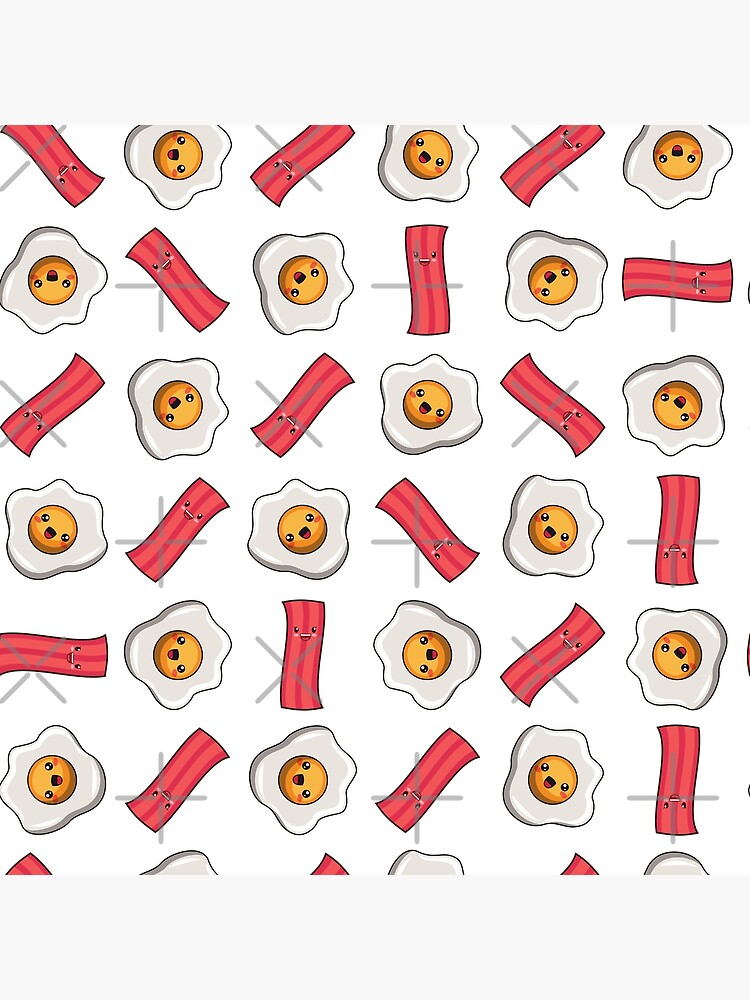 "Cute Kawaii Bacon And Fried Egg Pattern Breakfast Food" Photographic ...