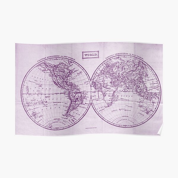 "Vintage Map of The World (1857) White & Purple " Poster for Sale by ...