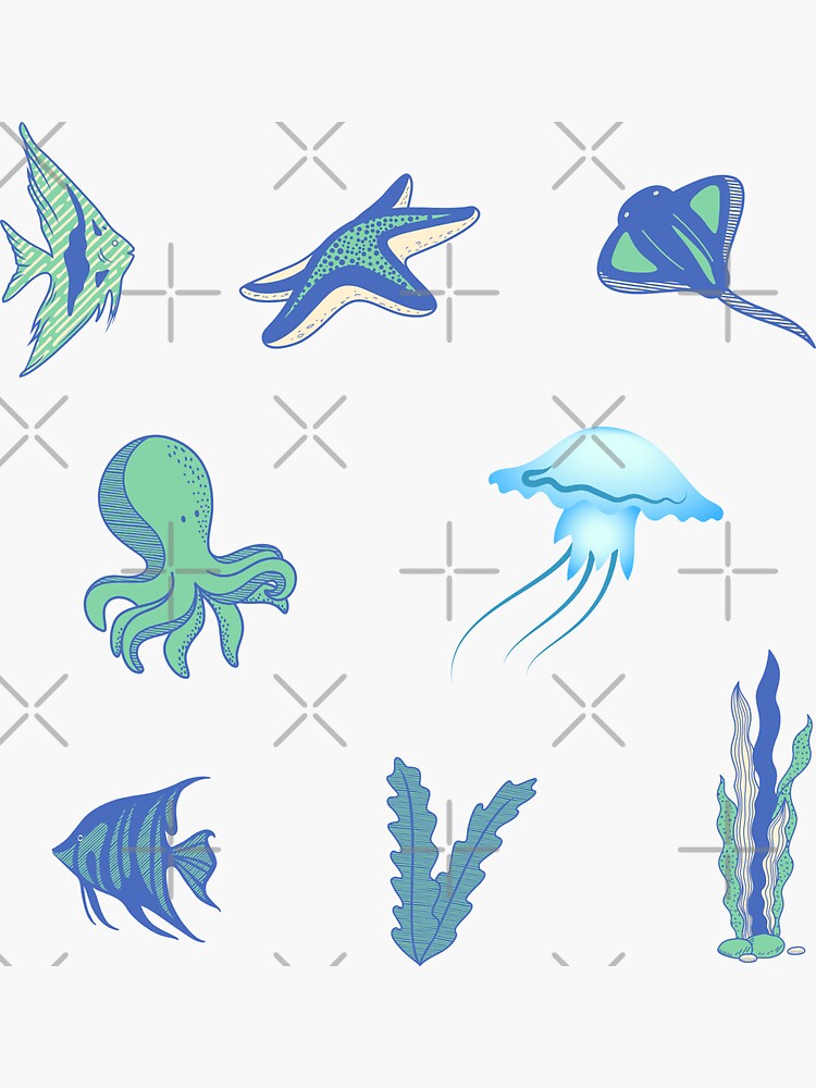 "aquatic life sticker pack" Sticker for Sale by Ashi17 | Redbubble