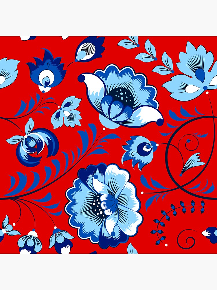"Slavic Folk Pattern with Flowers Red and Blue" Sticker by ...