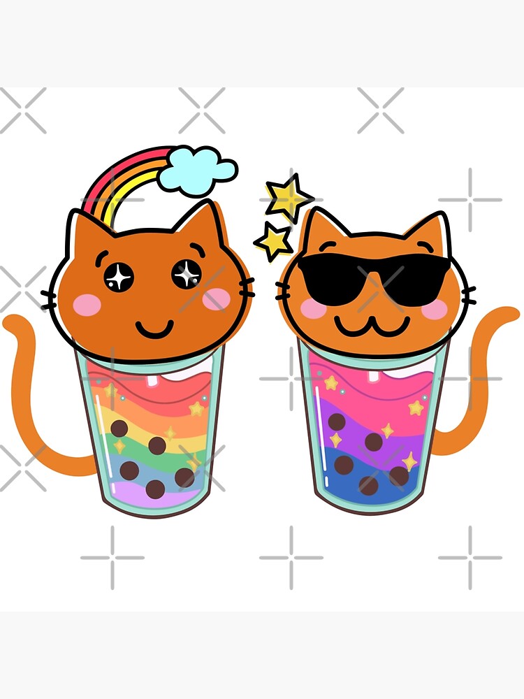 "Cute Kawaii Cat Couple Love Boba" Art Print by mewsis | Redbubble