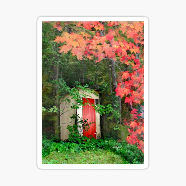 "The Red Outhouse Door" Sticker for Sale by PolkaDotStudio | Redbubble